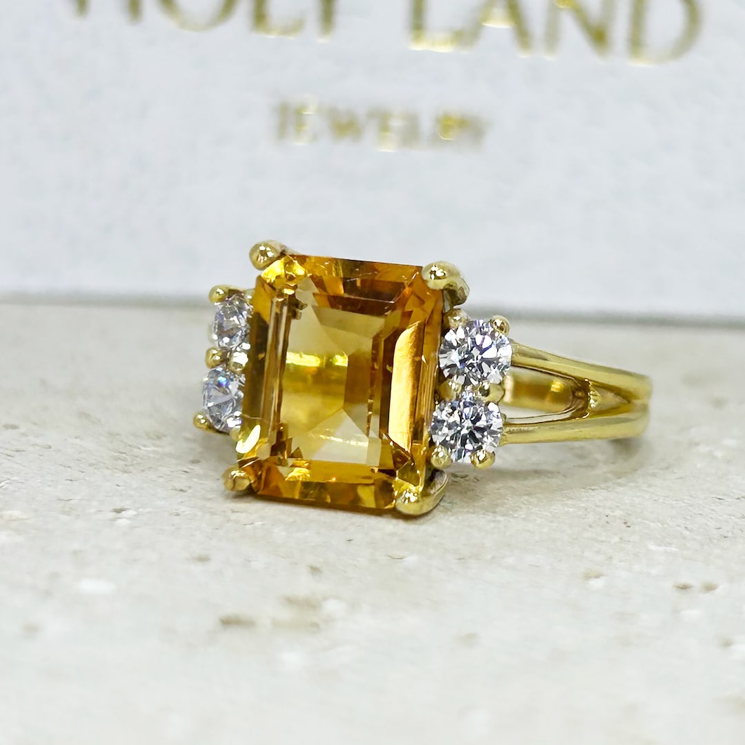 Natural Citrine Ring – November Birthstone - Rectangle Gemstone Prong ...