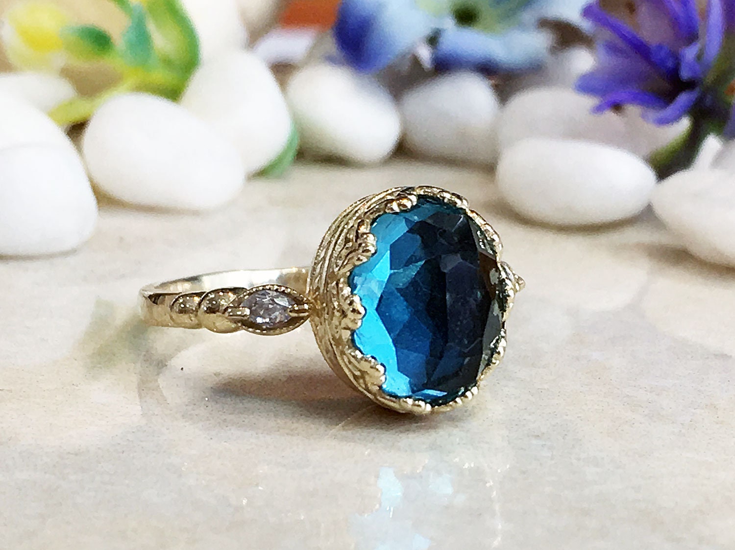 Blue Topaz Ring December Birthstone Statement Ring - Etsy
