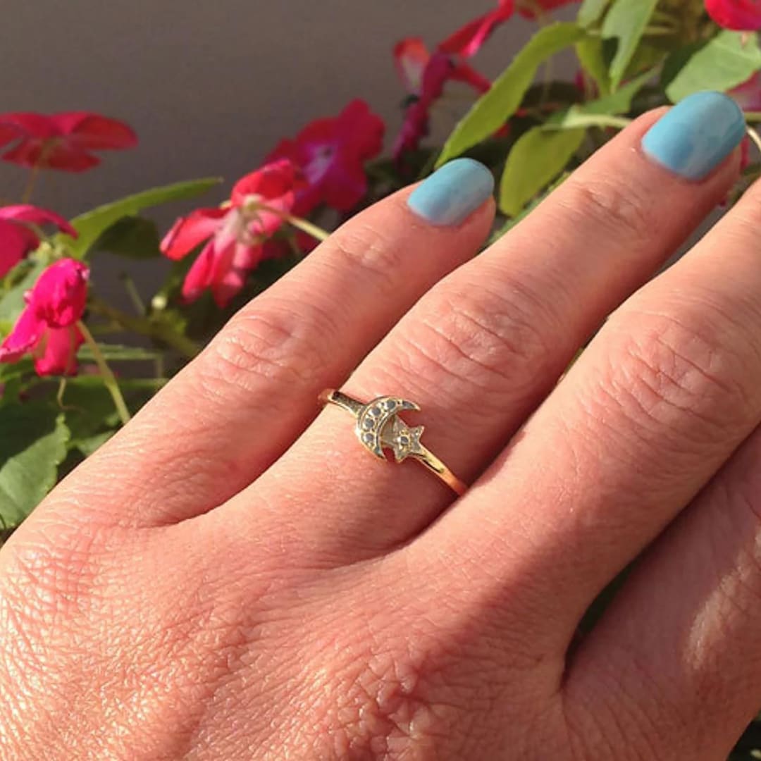 Moon & Star Ring - Everyday Jewelry Simple Delicate Crescent Stacking ...