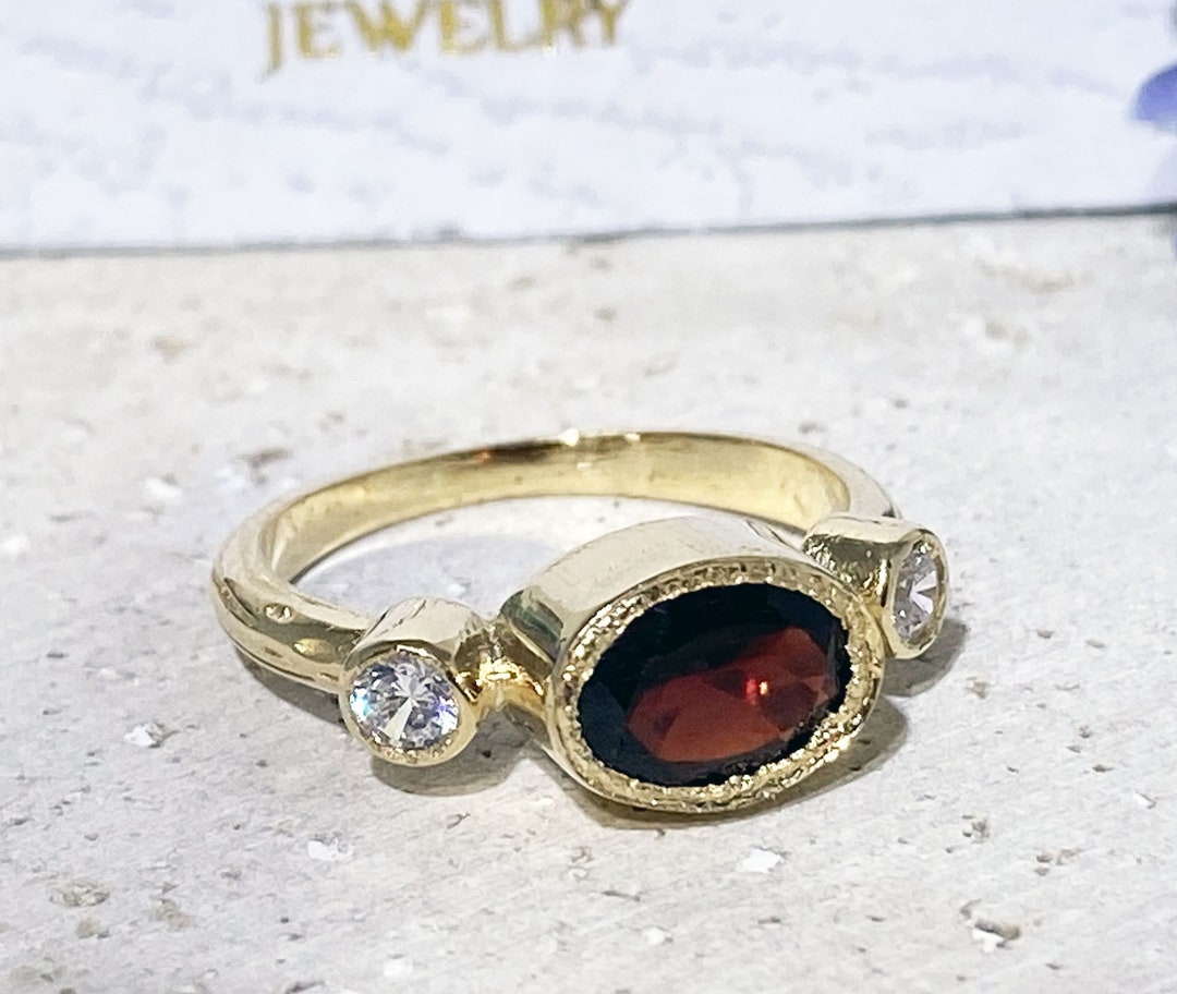 Mozambique Garnet Ring - Genuine Gemstone - January Birthstone - Stack ...
