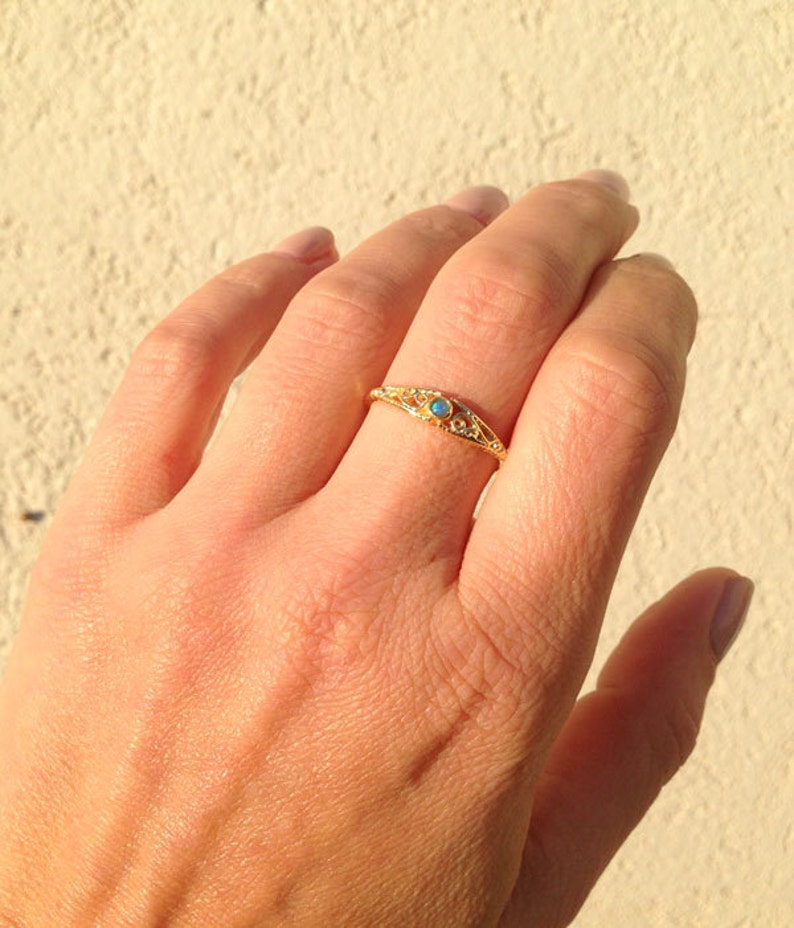 Blue Opal Ring October Birthstone Gold Ring Gemstone - Etsy