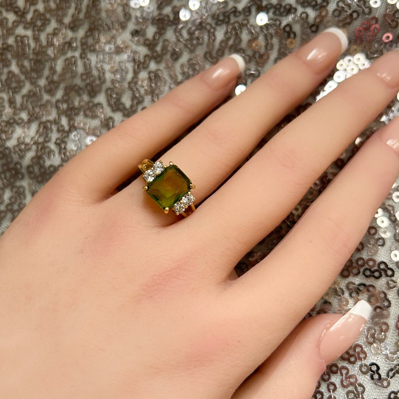 Peridot Ring – August Birthstone - Rectangle Green Gemstone Prong Set ...