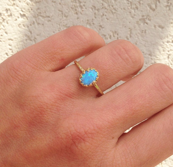Blue Opal Ring October Birthstone Hammered Ring Gold - Etsy