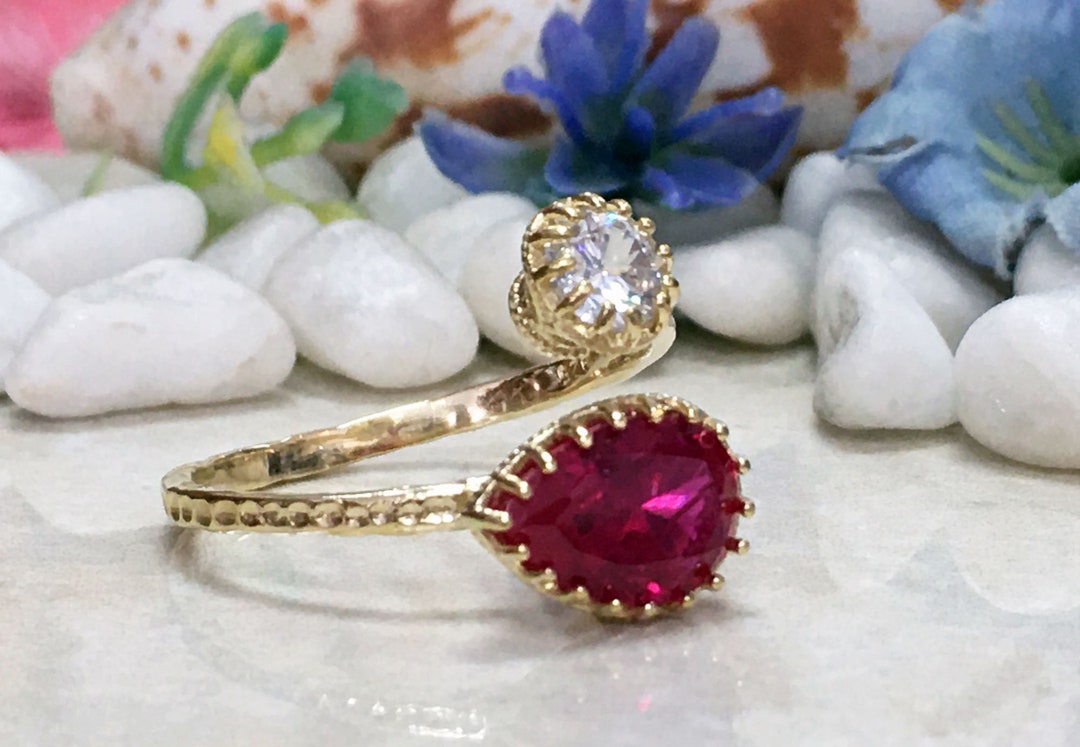 Ruby Ring - Dual Gemstone Ring - Two Birthstone Ring - July Birthstone ...
