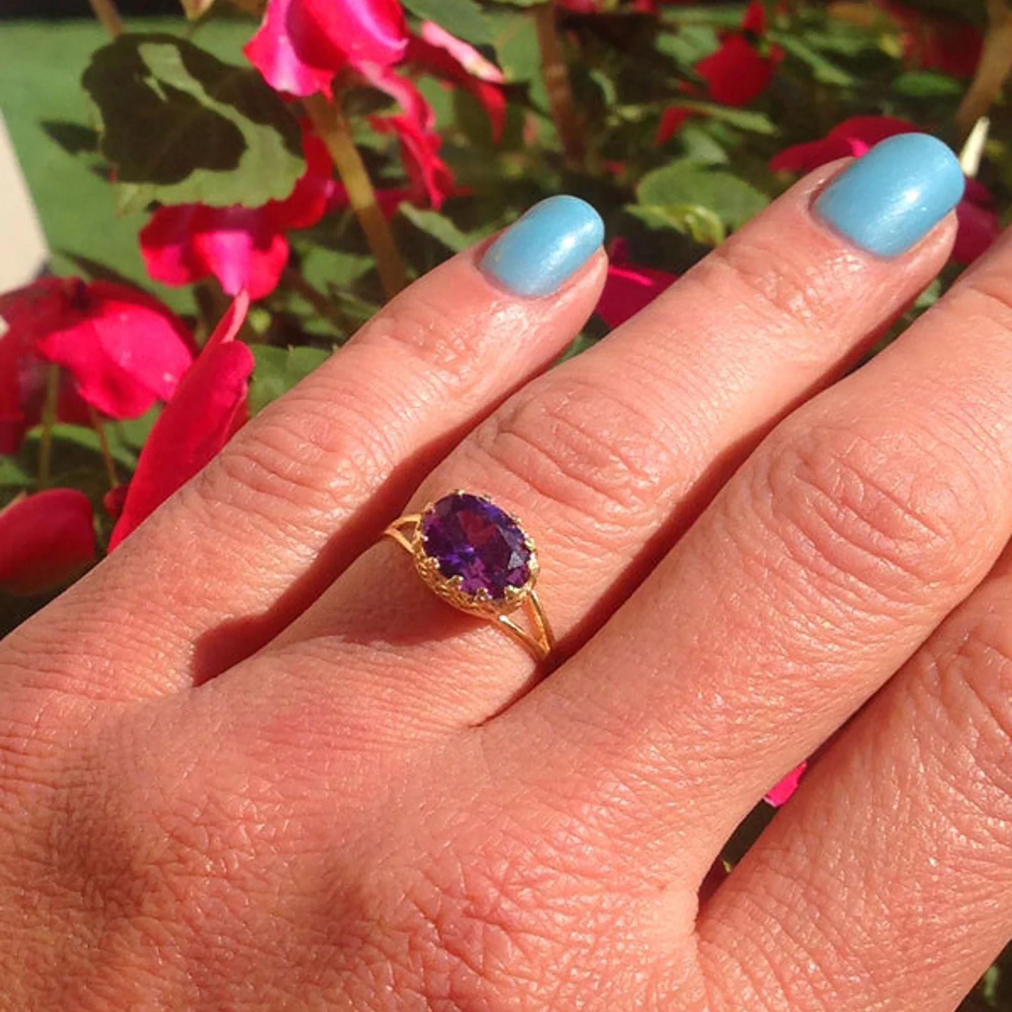 Purple Amethyst Ring – February Birthstone - East-west Oval Natural ...
