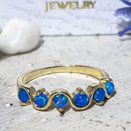 Blue Opal Ring October Birthstone Stack Ring Tiny Ring - Etsy