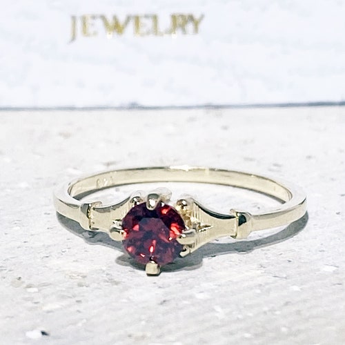 Red Garnet Ring Stack Red Ring January Birthstone Dainty - Etsy