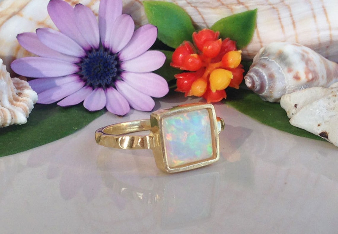 White Opal Ring Gold Ring Gemstone Ring Opal Jewelry | Etsy