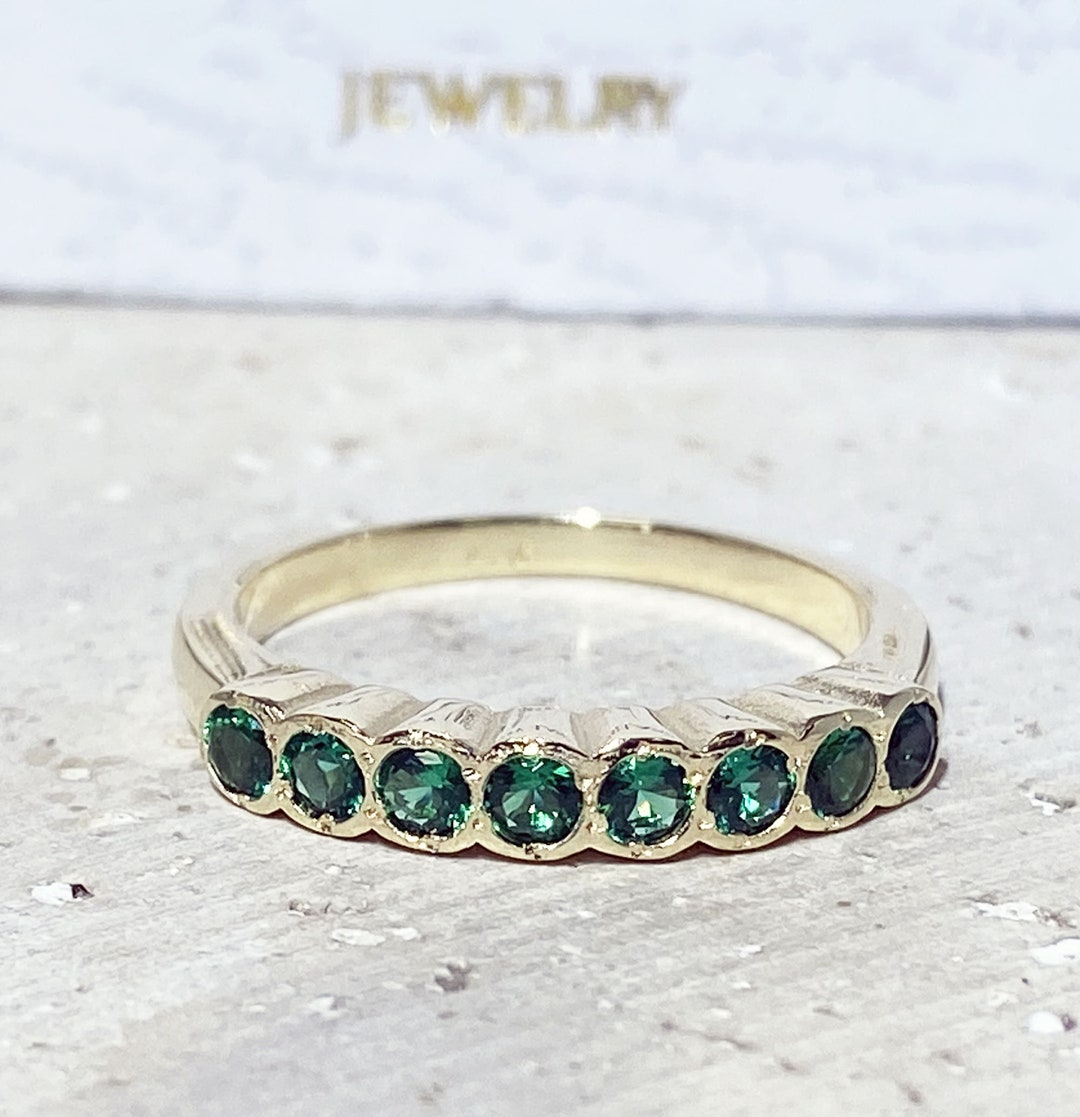 Emerald Ring - May Birthstone - Round Green Gemstone Bezel Half ...
