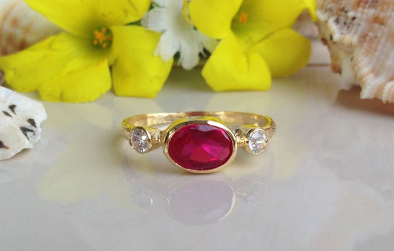 Ruby Ring – July Birthstone - East-west Oval Fuchsia Gemstone Bezel Set ...