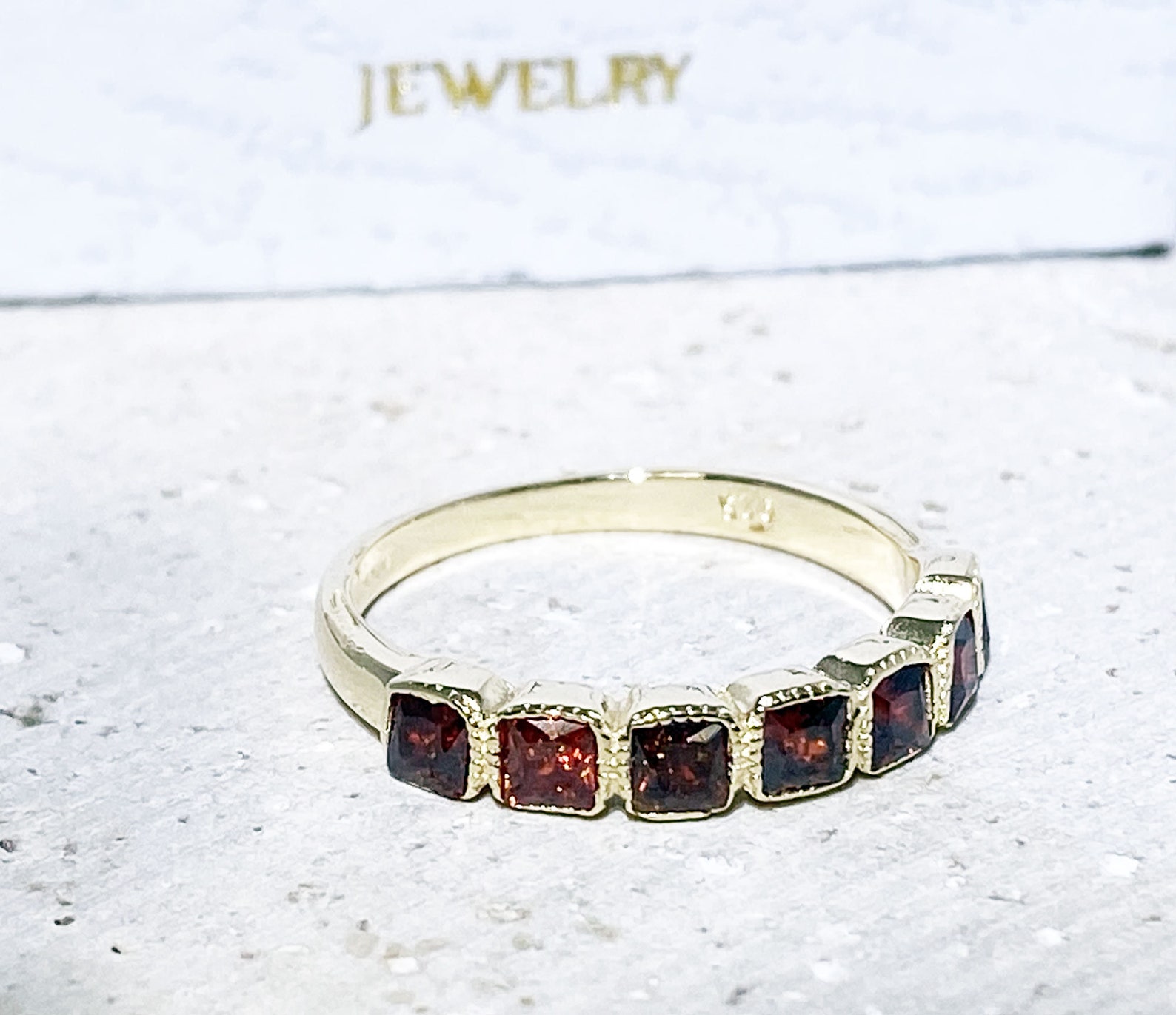 Red Garnet Ring January Ring Half Eternity Ring Stack - Etsy