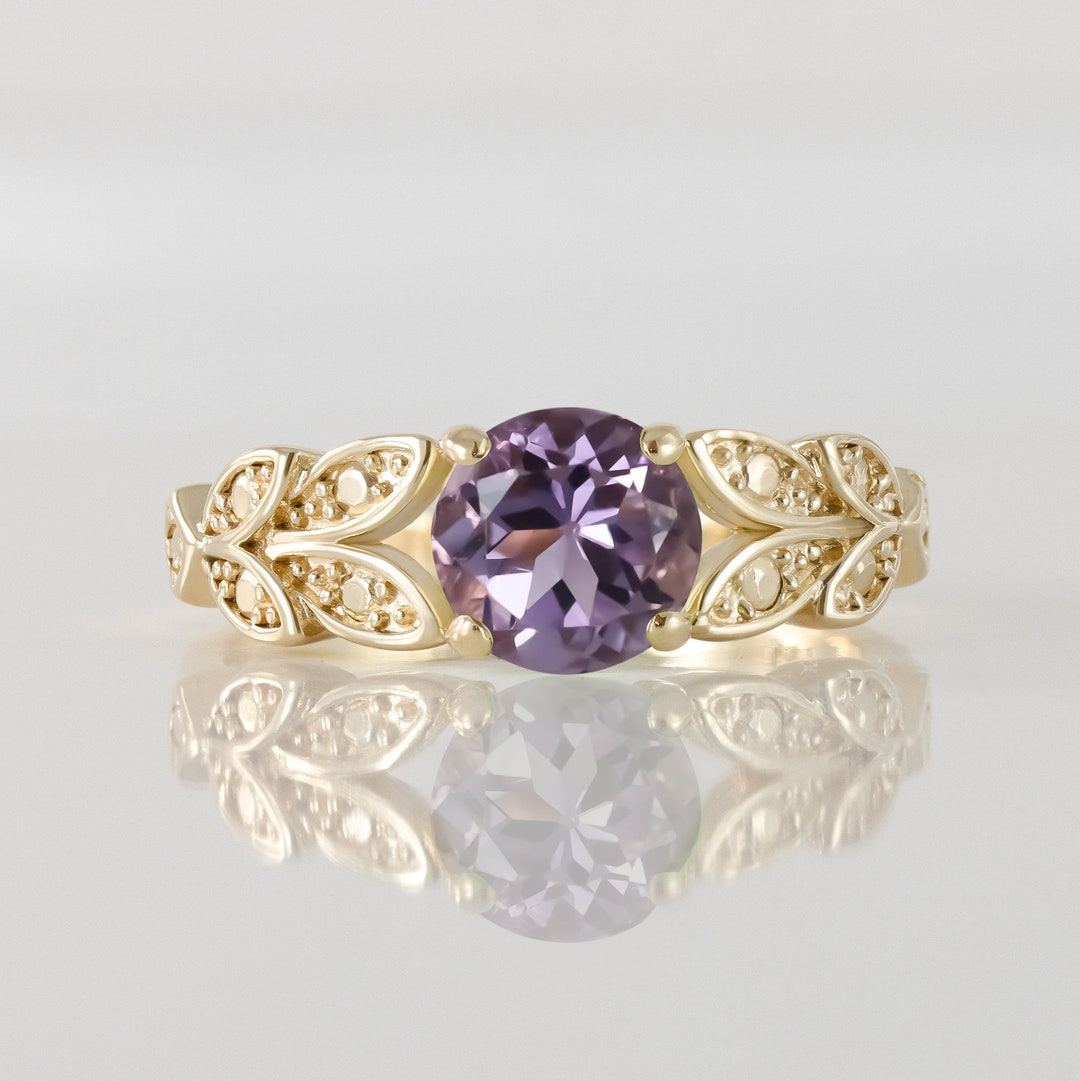 Amethyst Ring - February Birthstone - Round Purple Gemstone Prong Set ...