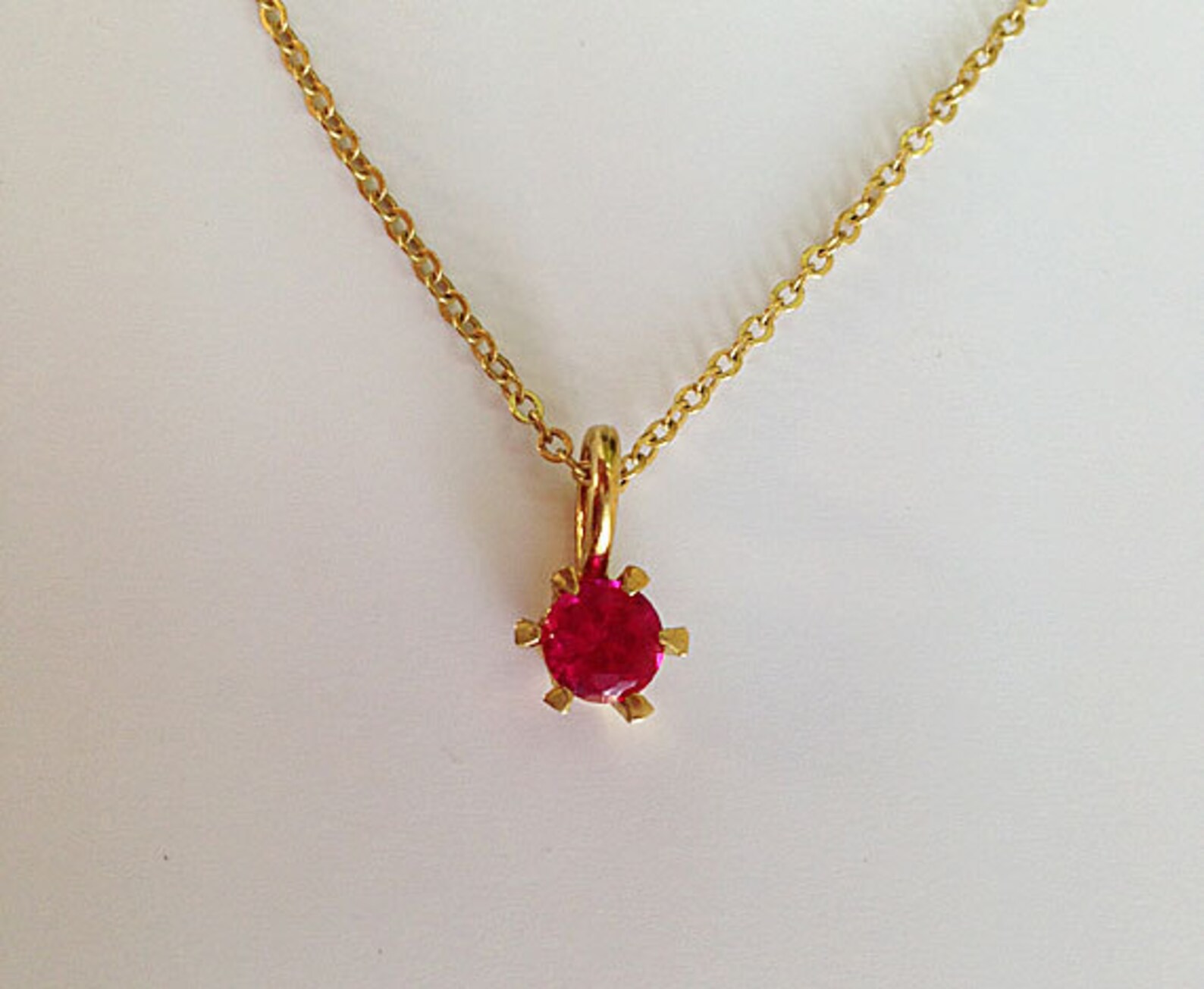 Ruby Necklace Ruby Pendant Delicate Necklace Simple - Etsy