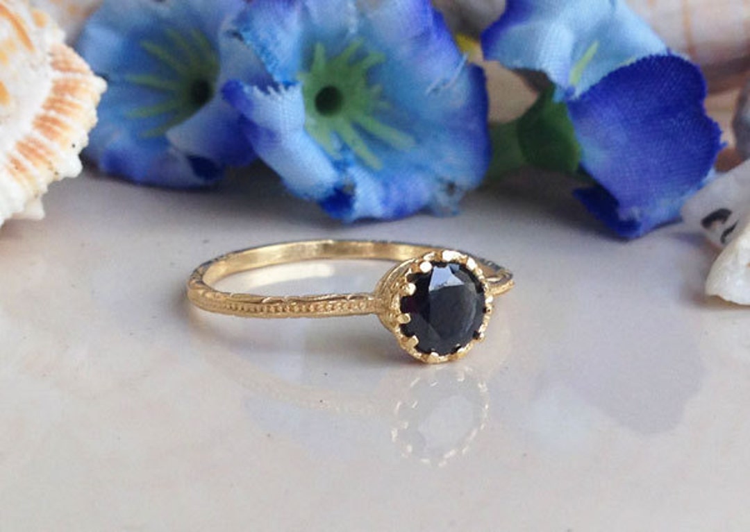 Black Onyx Ring - Genuine Gemstone - Gold Ring - Tiny Ring - Black Ring ...