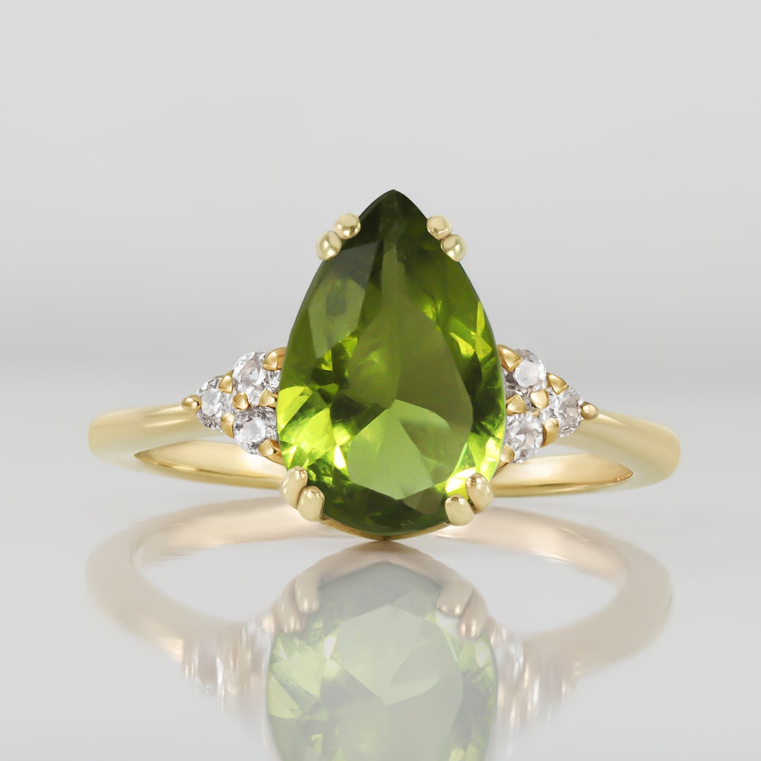 Peridot Ring – August Birthstone Jewelry - Pear Gemstone Prong Set ...