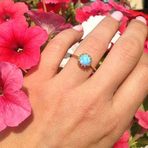 Blue Opal Ring - October Birthstone - Gold Ring - Gemstone Ring - Opal ...
