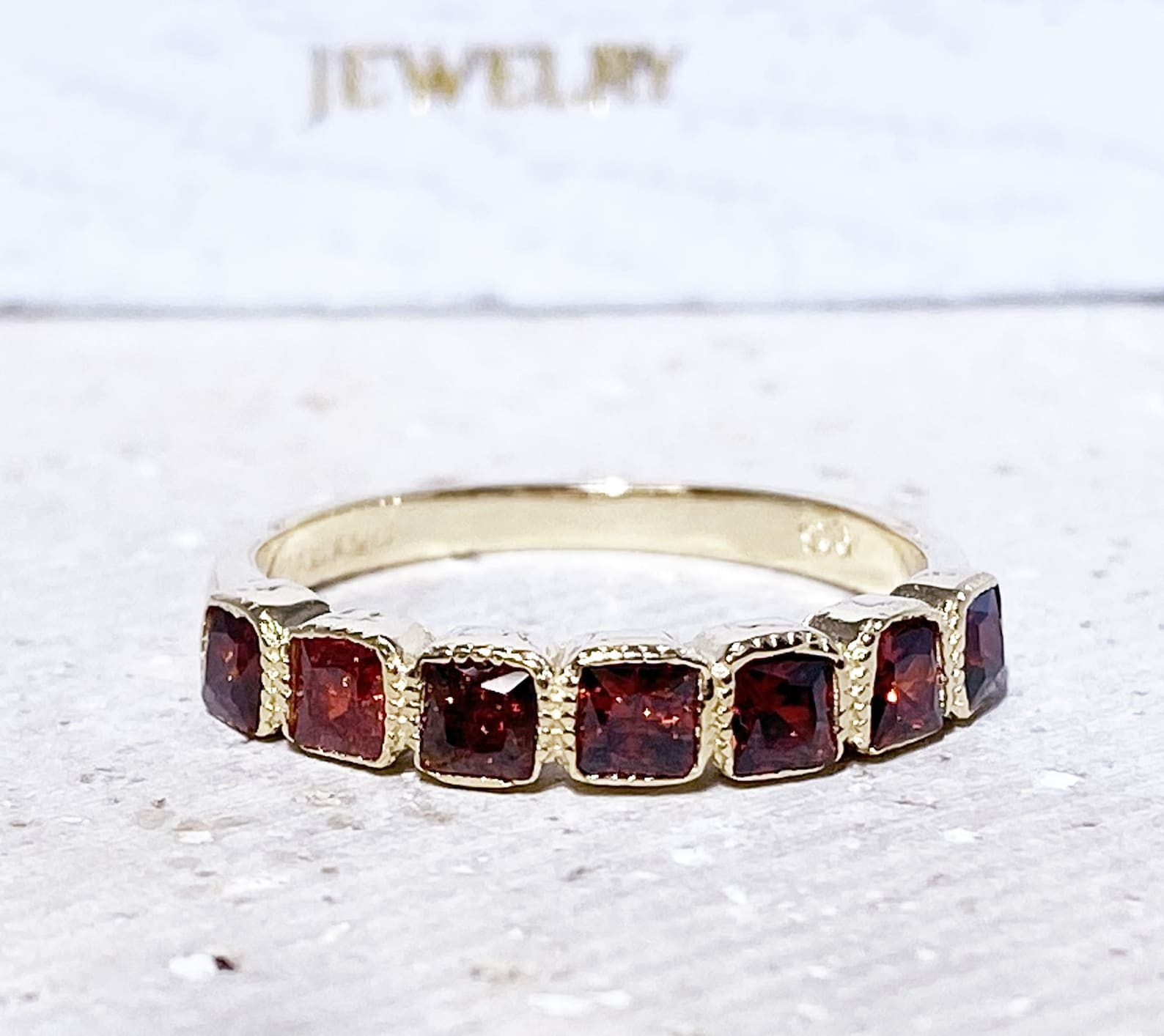 Red Garnet Ring January Ring Half Eternity Ring Stack - Etsy