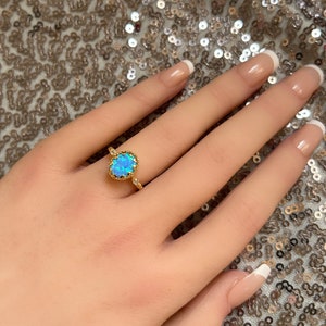 Blue Opal Ring - October Birthstone - Statement Ring - Oval Ring ...