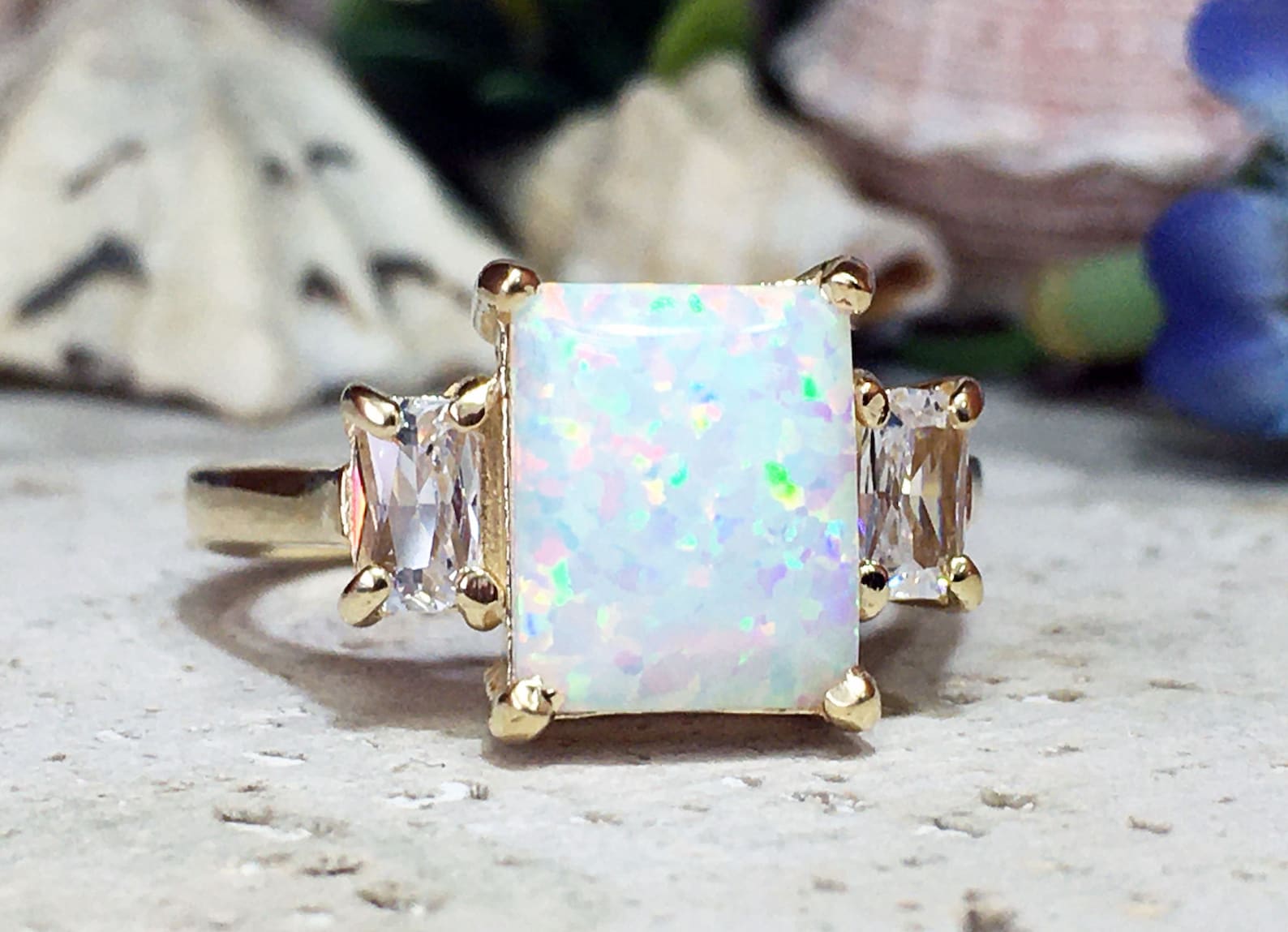 White Opal Ring Gold Ring Engagement Ring Prong Ring | Etsy