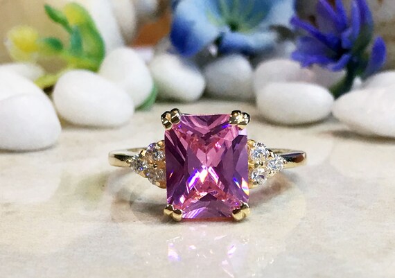 Rose Quartz Ring October Birthstone Statement Ring Gold | Etsy