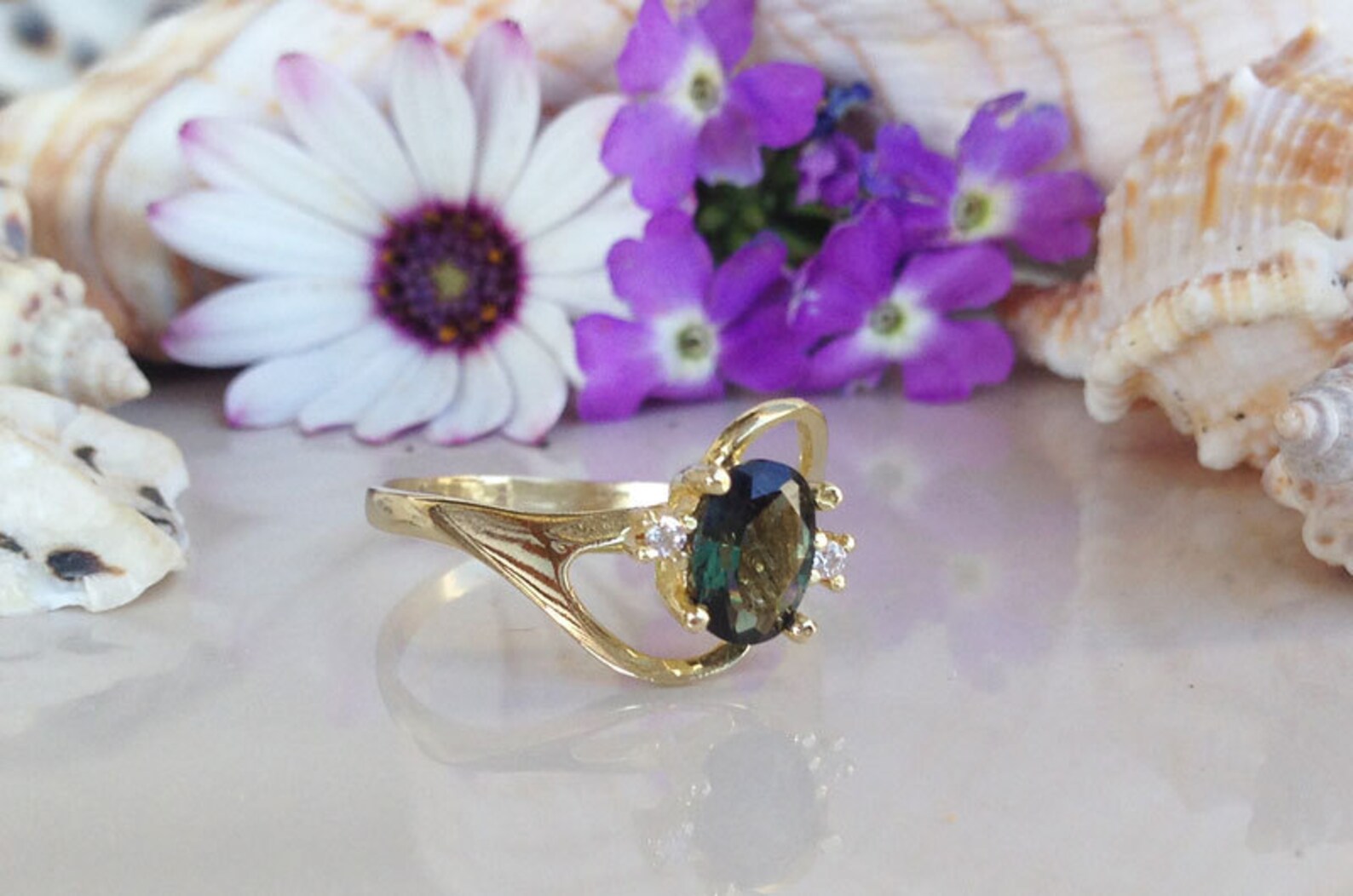 Green Tourmaline Ring Stacking Ring Prong Ring Tiny - Etsy