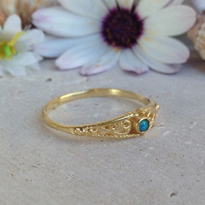 Blue Opal Ring - October Birthstone - Gold Ring - Gemstone Ring ...