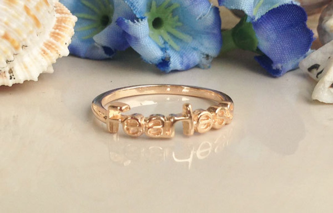 Fearless Ring - Gold Ring - Delicate Ring - Text Ring - Tiny Ring ...