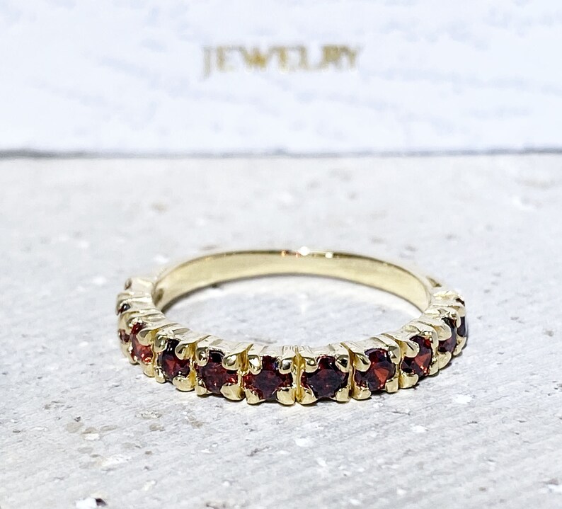 Red Garnet Ring – January Birthstone - Round Gemstone Prong Half ...