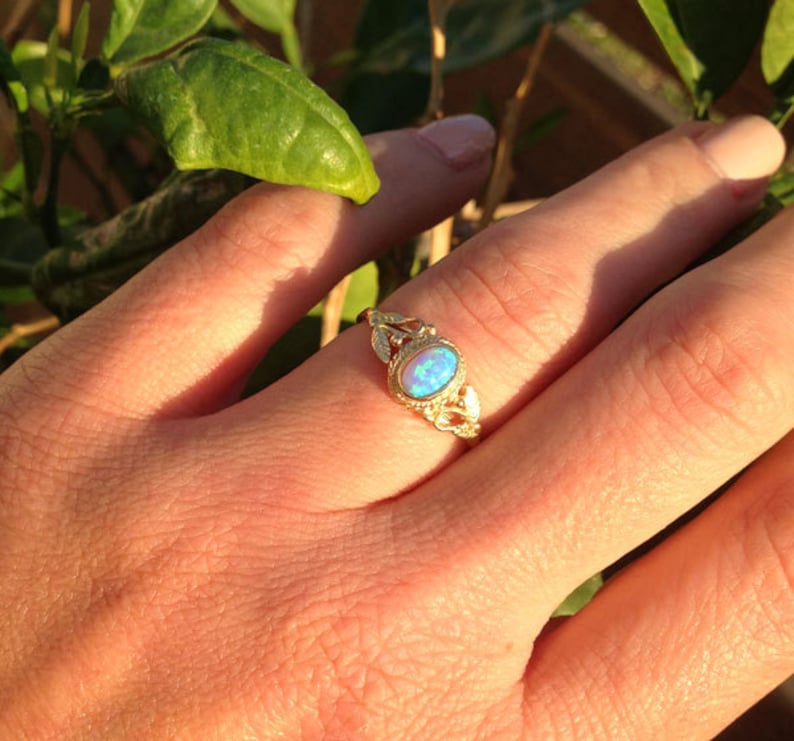 Blue Opal Ring October Birthstone Gold Ring Gemstone - Etsy