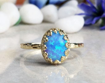 Blue Opal Ring October Birthstone Gold Ring Gemstone | Etsy