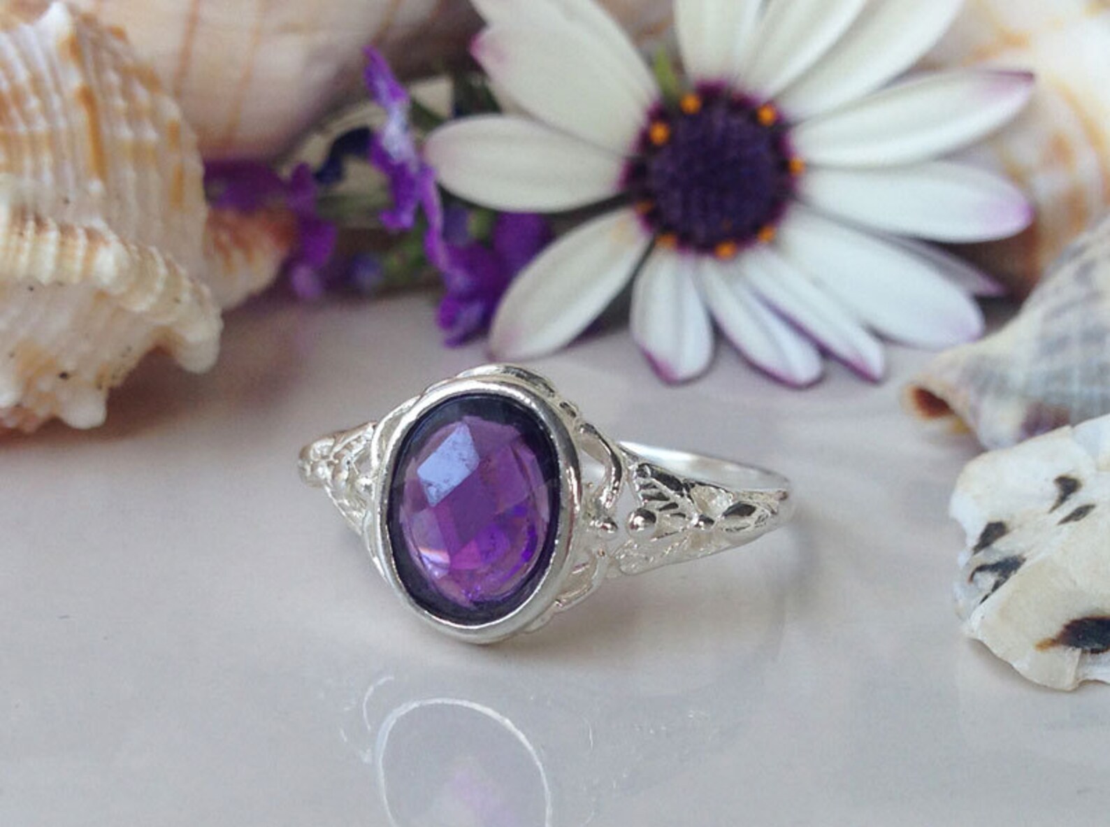 Amethyst Ring February Birthstone Gold Ring Vintage Band | Etsy