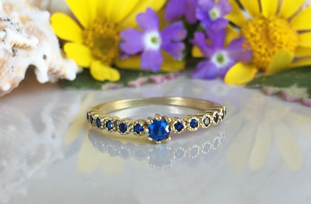 Blue Sapphire Ring - September Ring - Gold Ring - Dainty Ring - Bezel ...