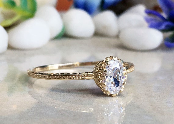 Clear Quartz Ring April Birthstone Gold Ring Hammered | Etsy