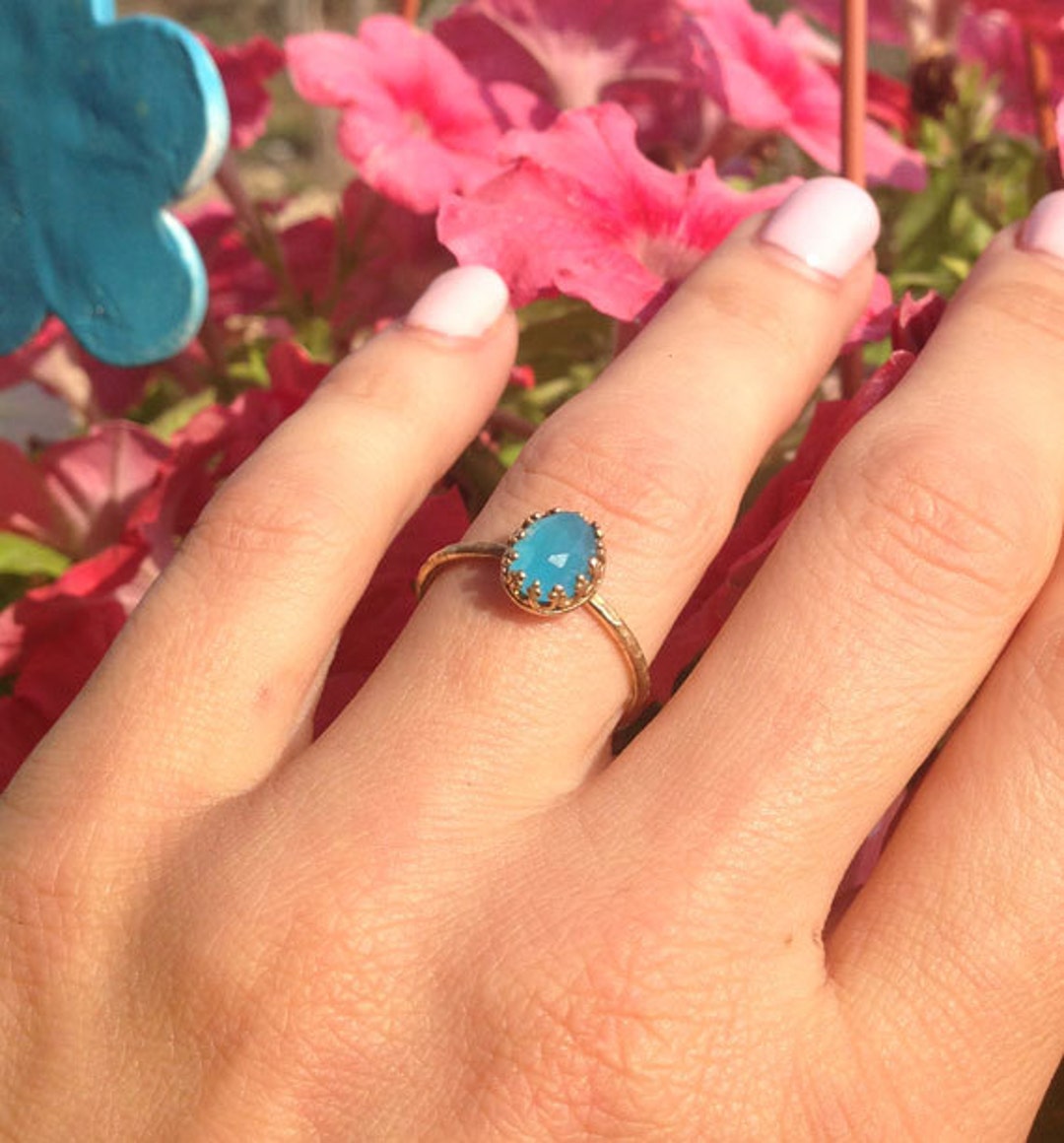 Blue Chalcedony Ring - Aqua Blue Ring - Tiny Ring - Stackable Ring ...