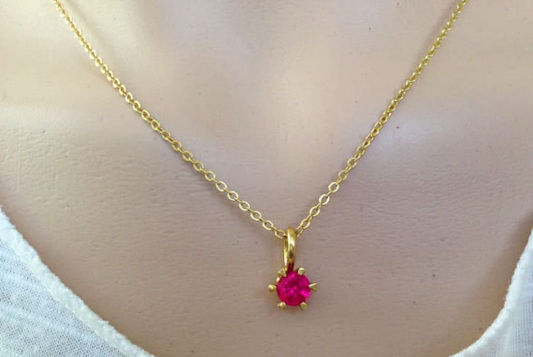 Ruby Necklace - Ruby Pendant - Delicate Necklace - Simple Necklace ...