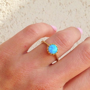 Blue Opal Ring - October Birthstone - Gold Ring - Gemstone Ring - Opal ...