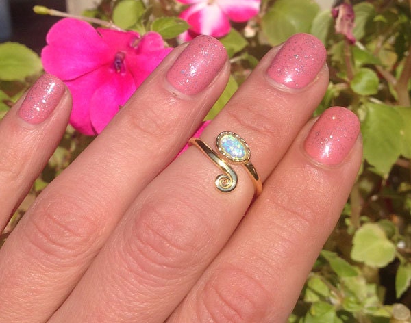 Blue Opal Ring October Birthstone Stack Ring Tiny Ring - Etsy