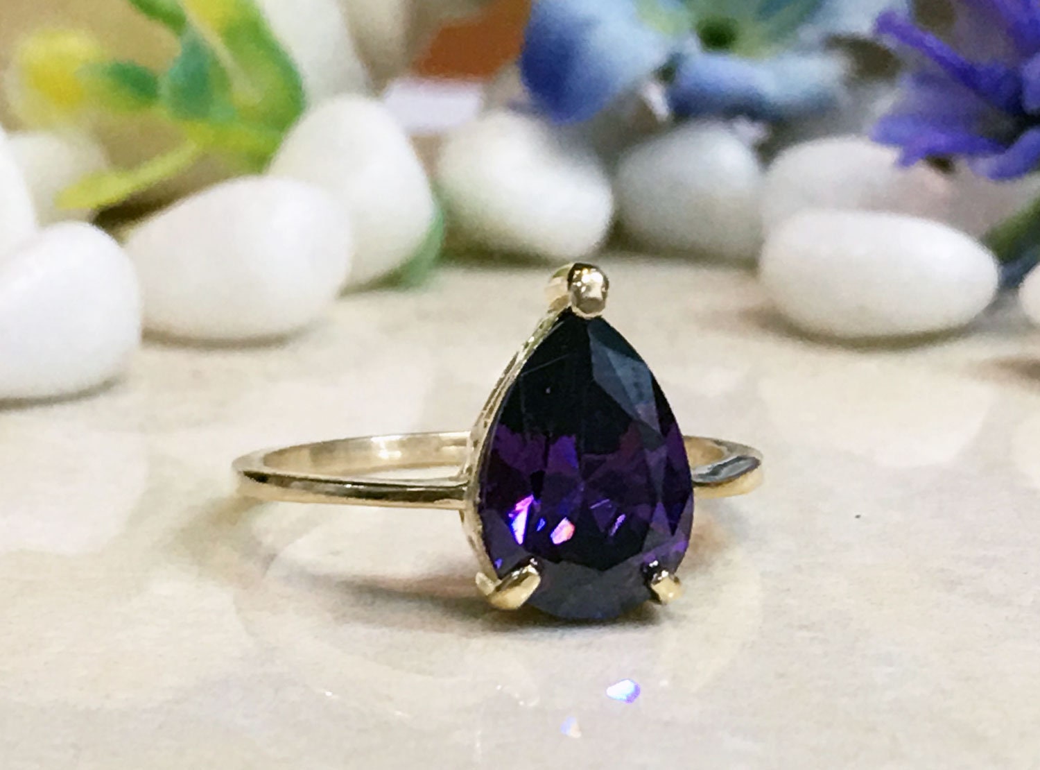 Amethyst Ring Purple Ring Gold Band February Ring | Etsy