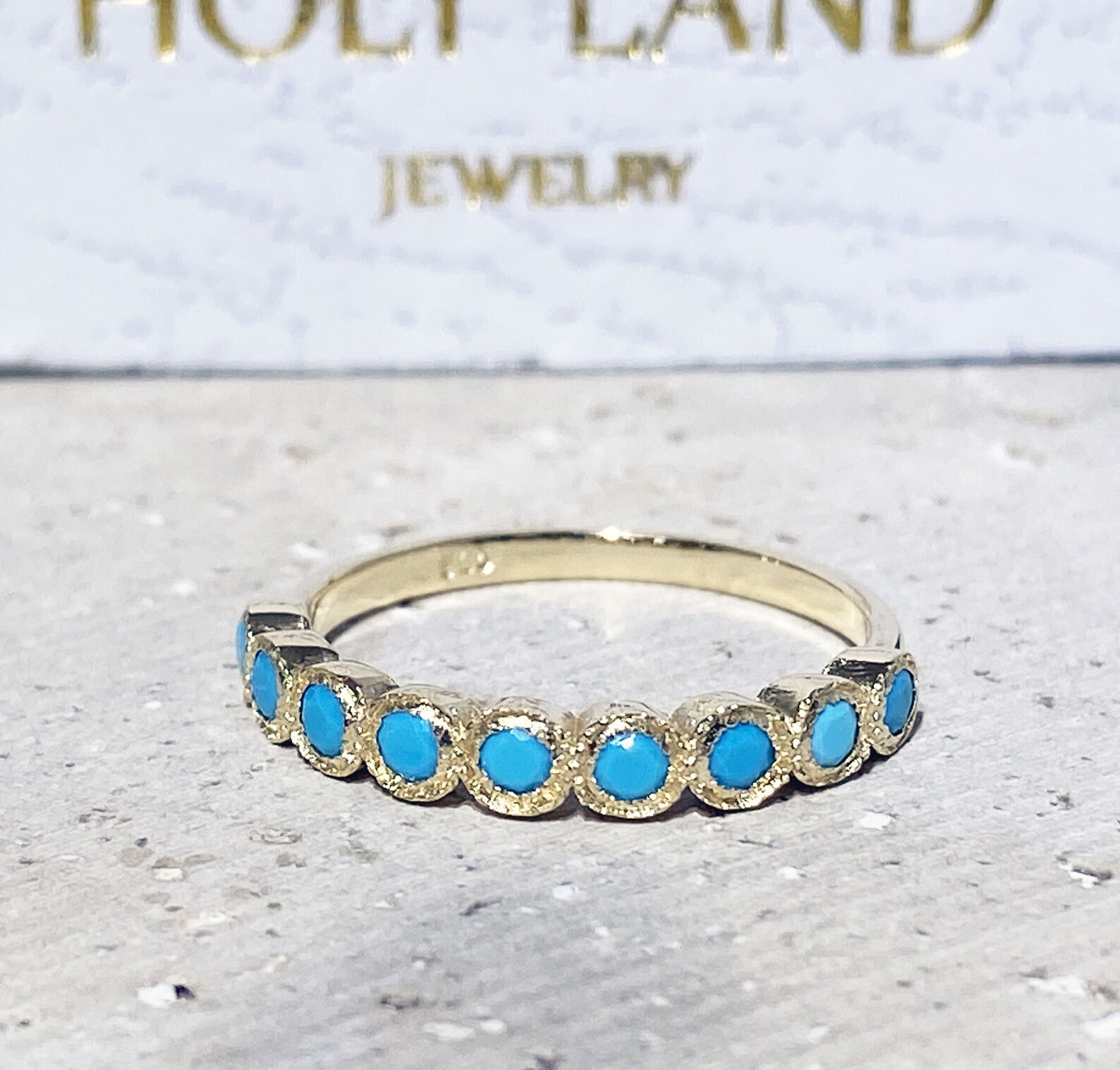 Blue Turquoise Ring – December Birthstone - Round Gemstone Bezel Set ...