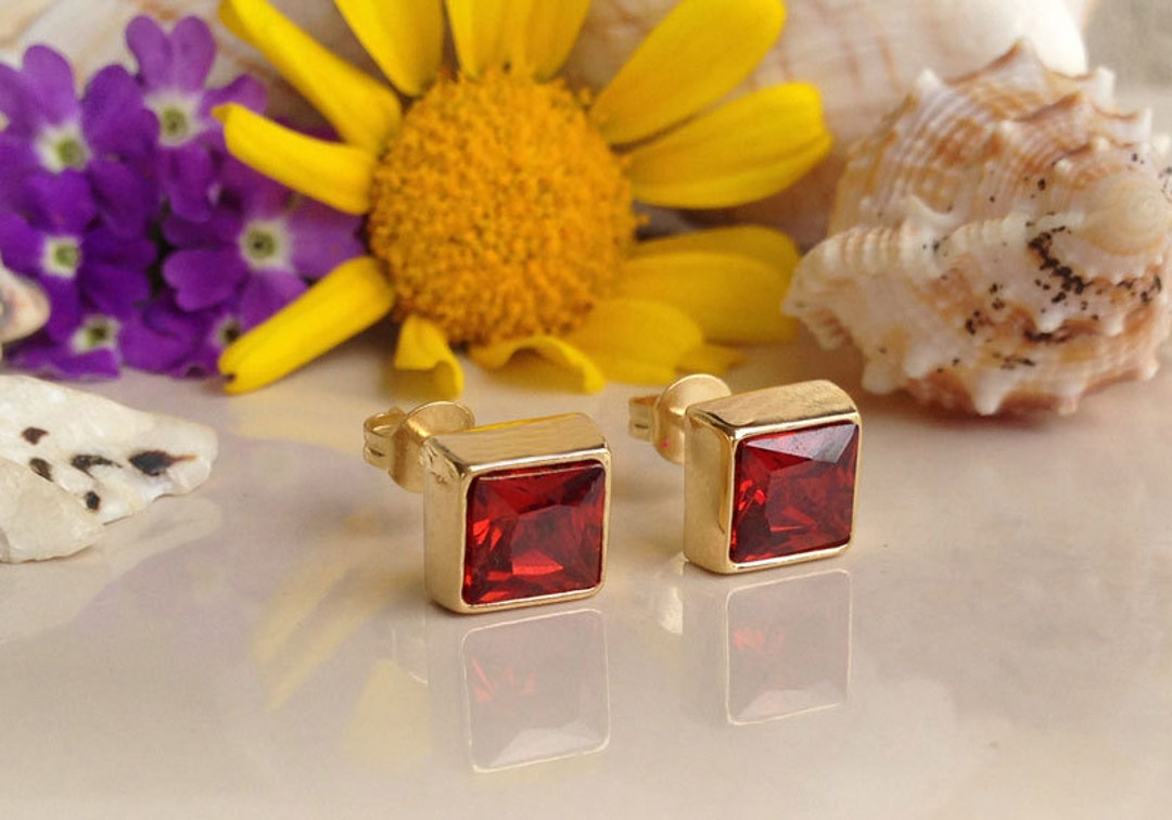 January Birthstone Jewelry - Garnet Earrings - Square Earrings - Post ...