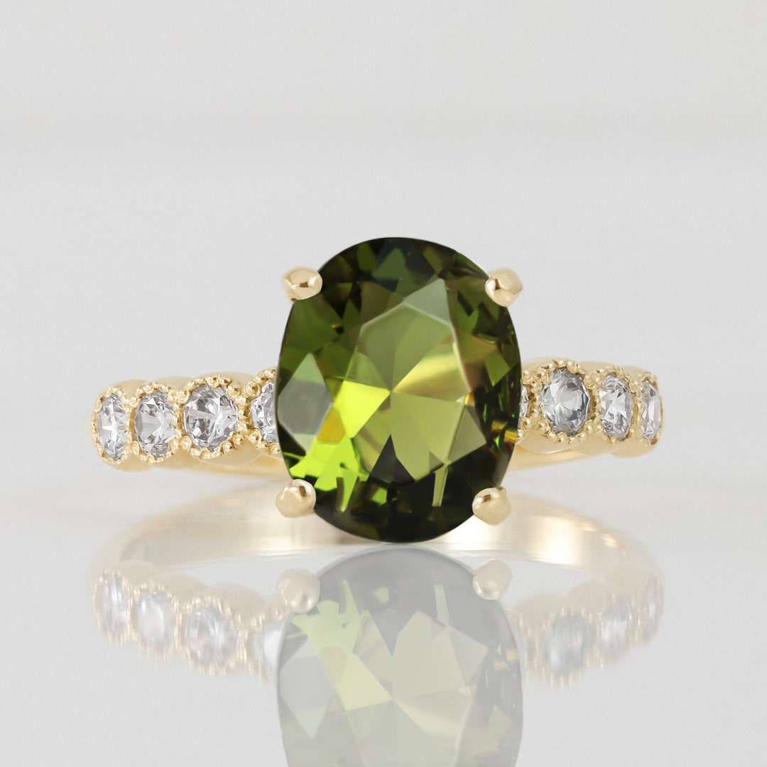 Peridot Ring – August Birthstone - Oval Green Gemstone Prong Set ...