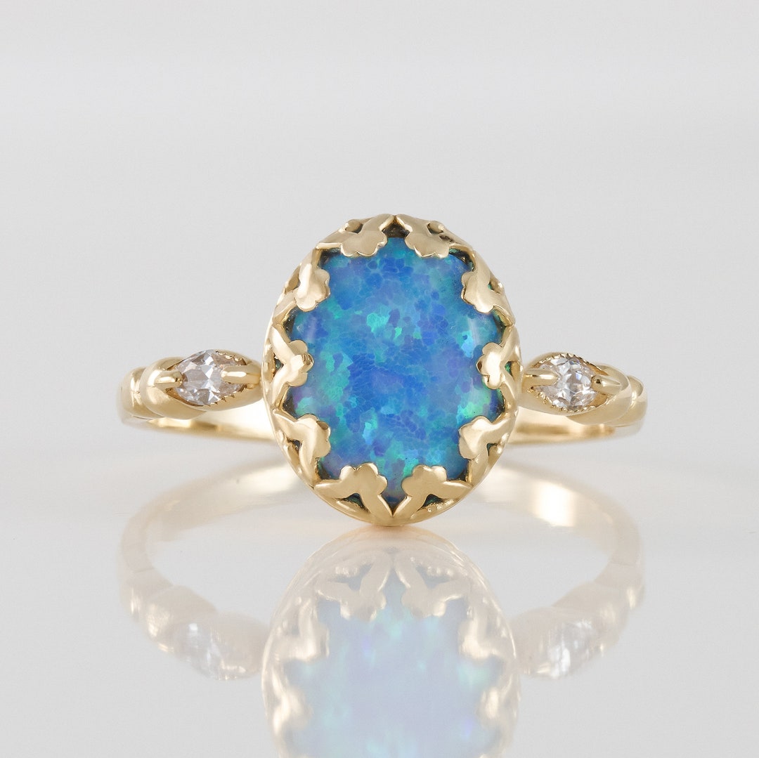 Blue Opal Ring - October Birthstone - Statement Ring - Oval Ring ...