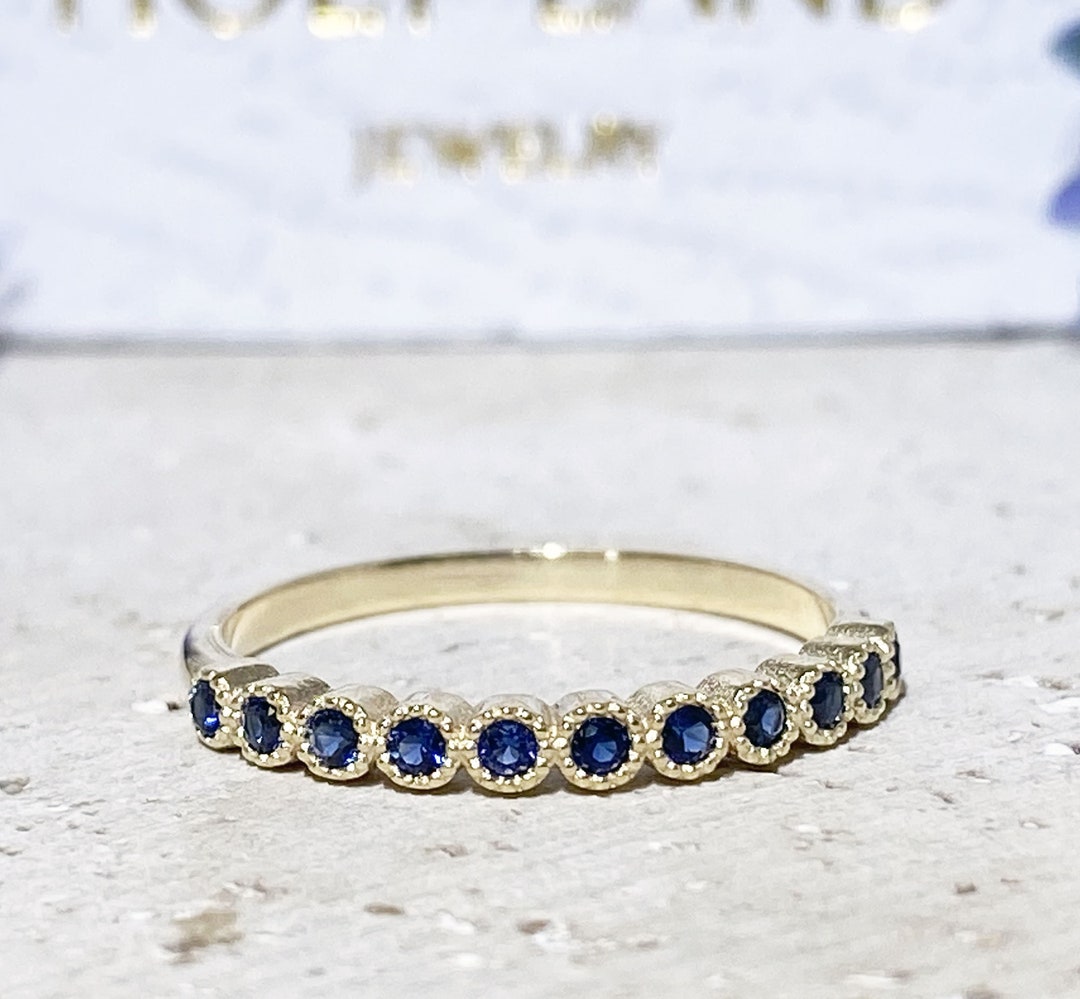Blue Sapphire Ring – September Birthstone - Round Gemstone Bezel Set ...