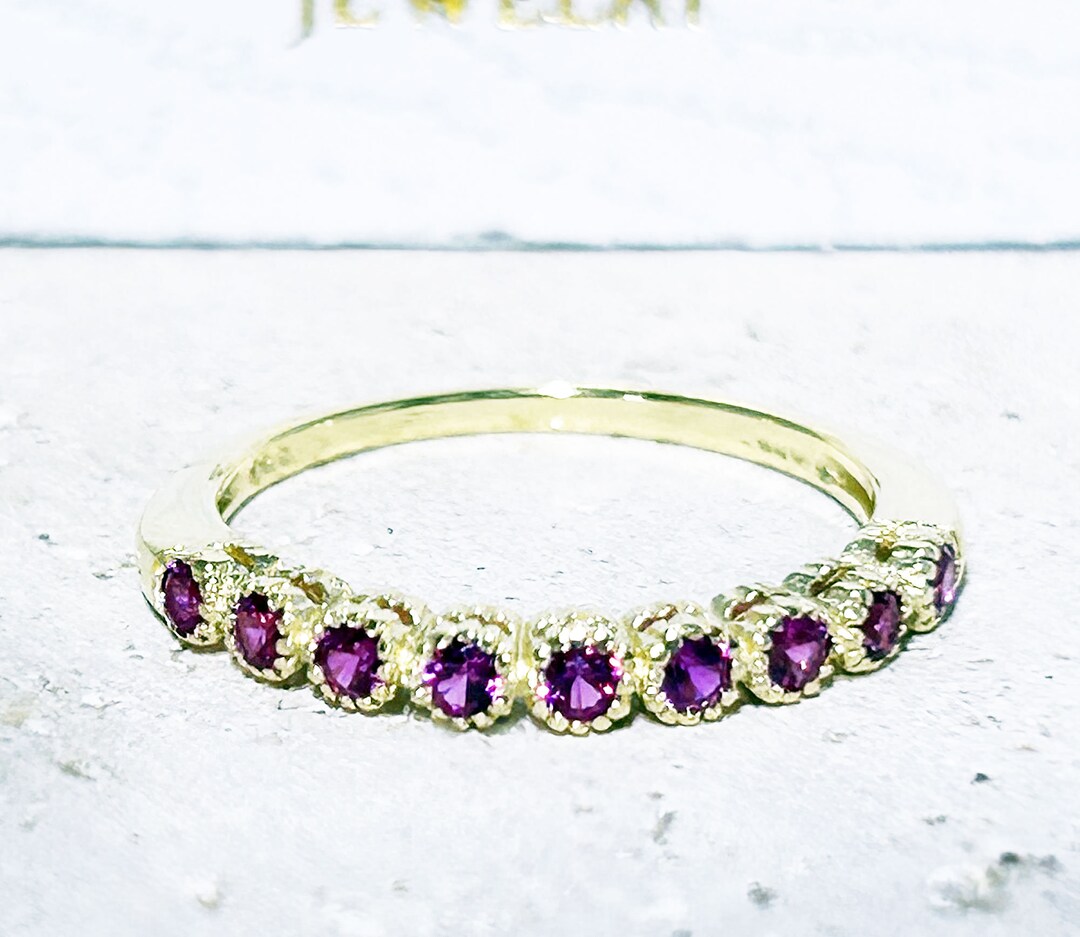 Ruby Ring – July Birthstone - Round Gemstone Bezel Set Half Eternity ...