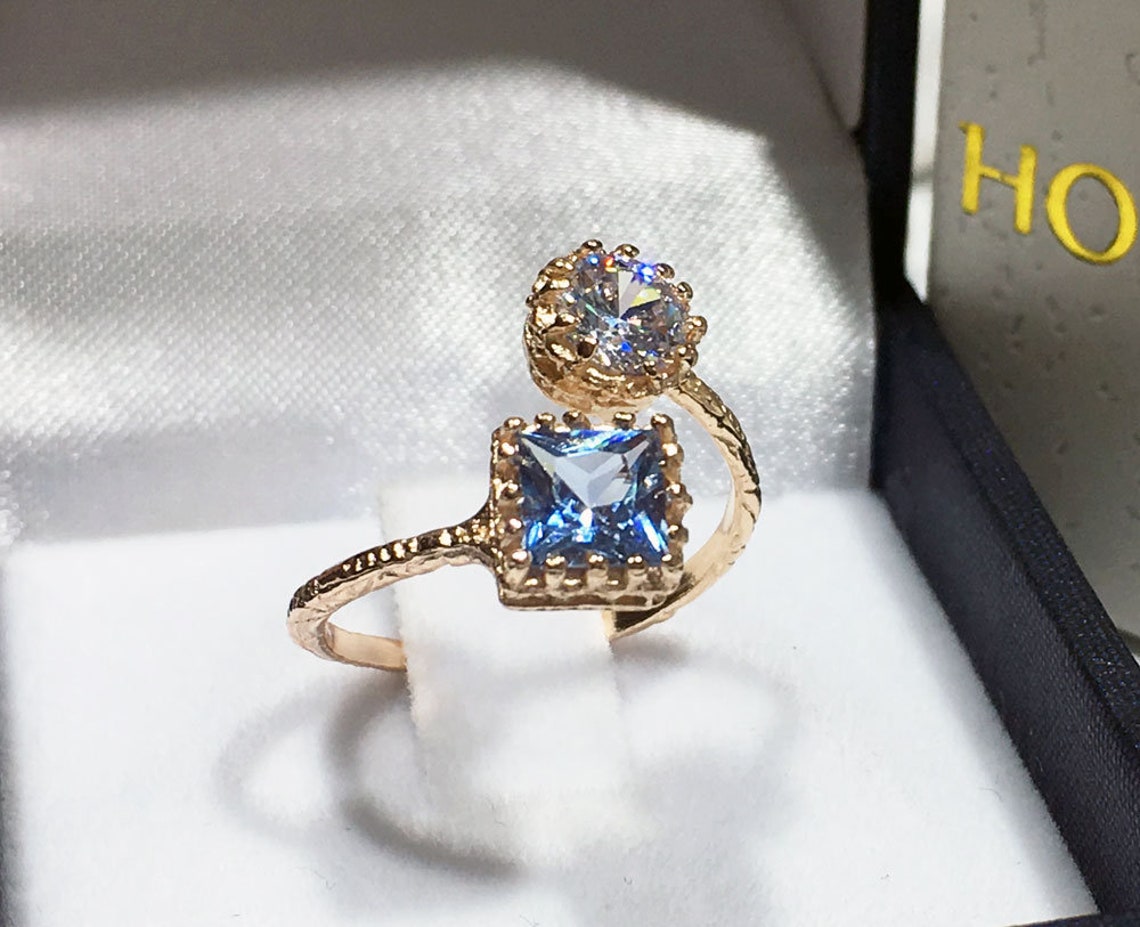 Dual Gemstone Ring Two Birthstone Ring Aquamarine Ring | Etsy