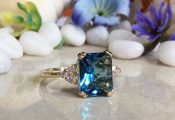 Blue Topaz Ring December Birthstone Gemstone Band Gold | Etsy