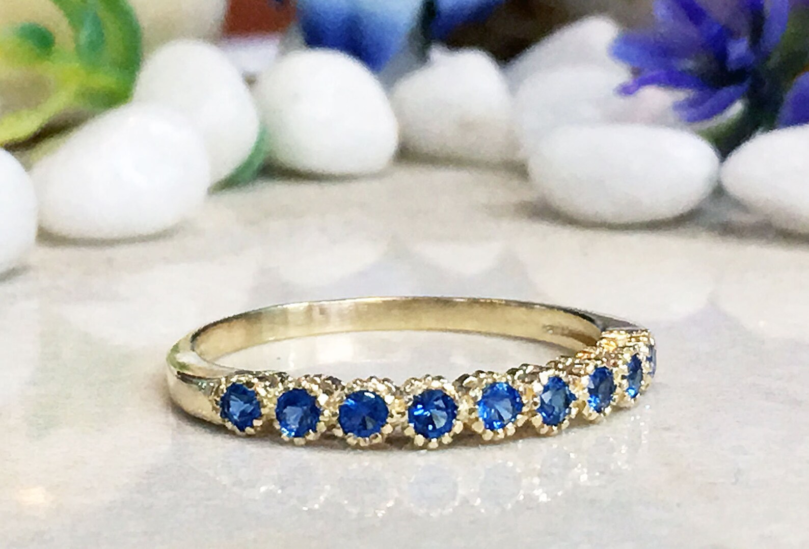 Blue Topaz Ring – December Birthstone - Round Gemstone Bezel Half ...