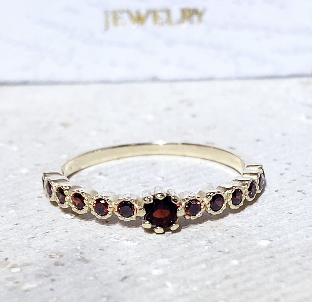 Red Garnet Ring - January Ring - Half Eternity Ring - Stack Ring ...