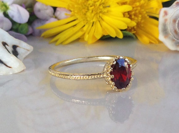 Garnet Ring January Birthstone Stacking Ring Gold Ring | Etsy