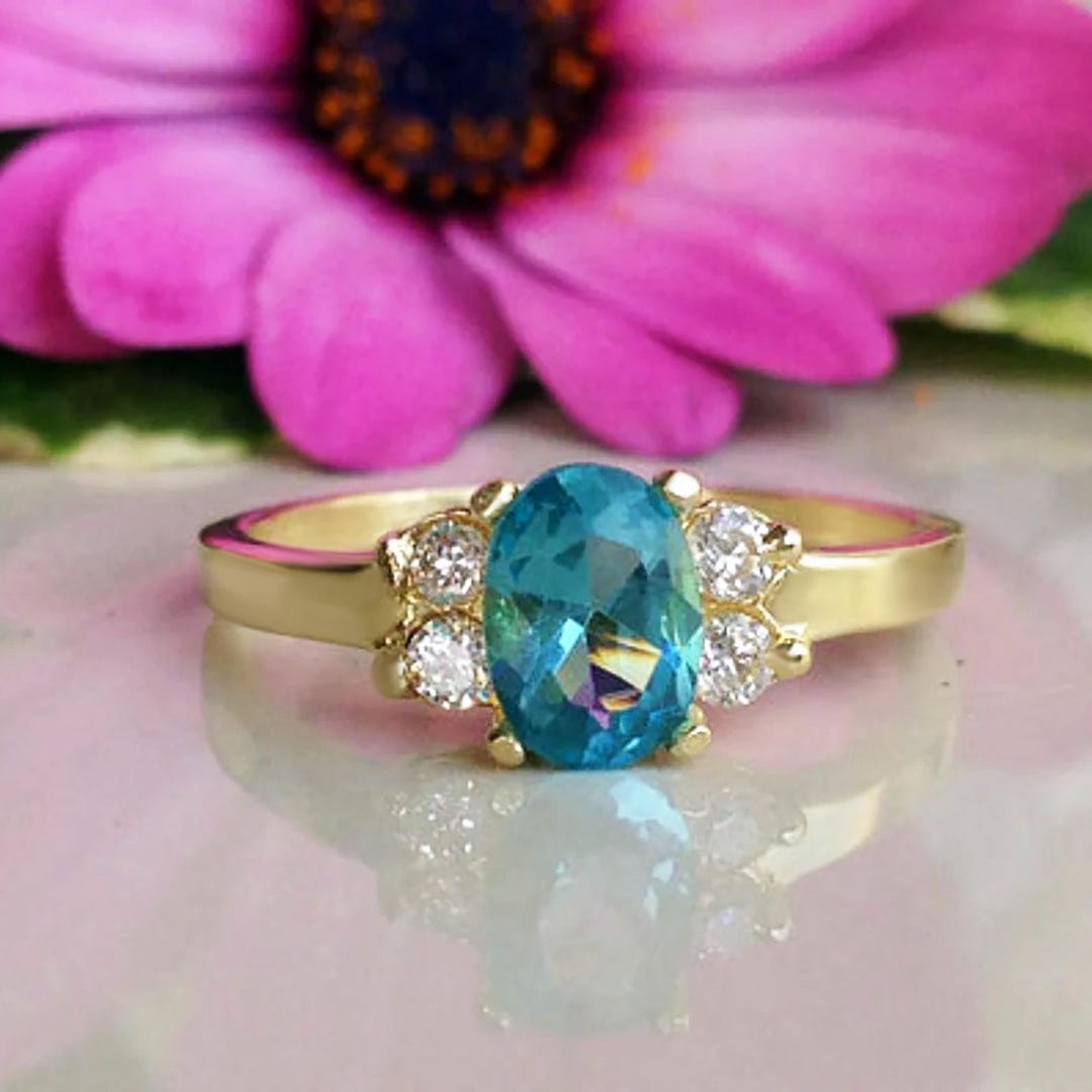 Blue Topaz Ring - December Birthstone Jewelry - Oval Gemstone Prong Set ...